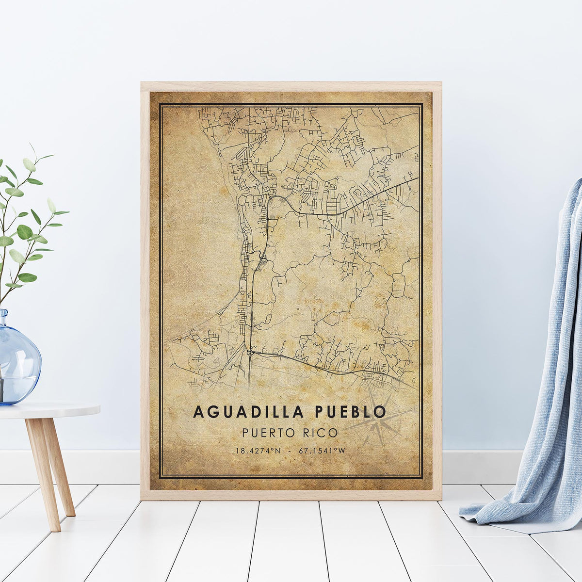 Aguadilla, Puerto Rico Vintage City Map Print | City Streets Map Decor ...